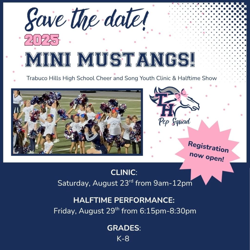 Registration Open for Mini Mustangs 2025! – Trabuco Hills Pep Squad